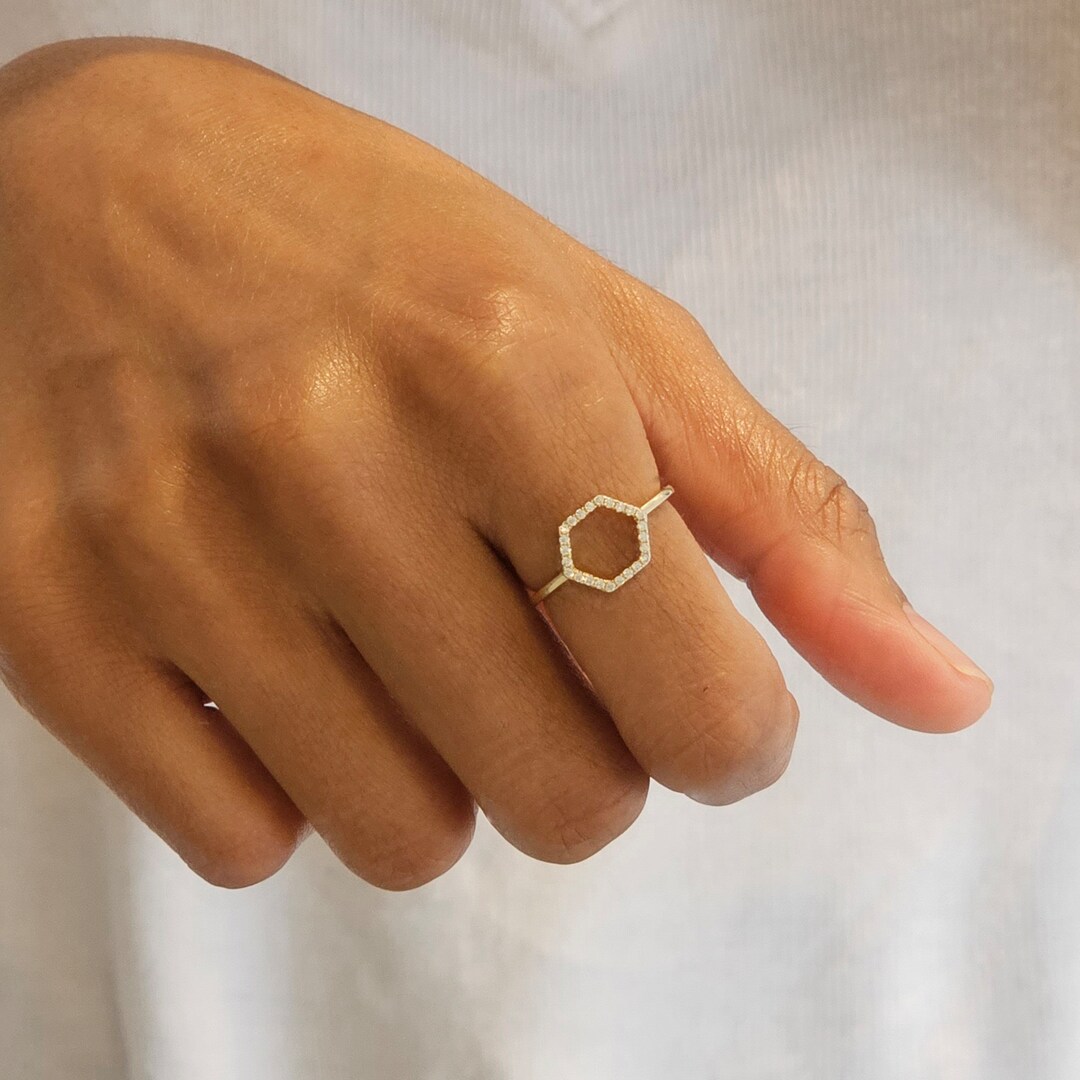 Gold Hexagon Ring | Minimalist Geometric Ring for Women | Polygon Ring ...