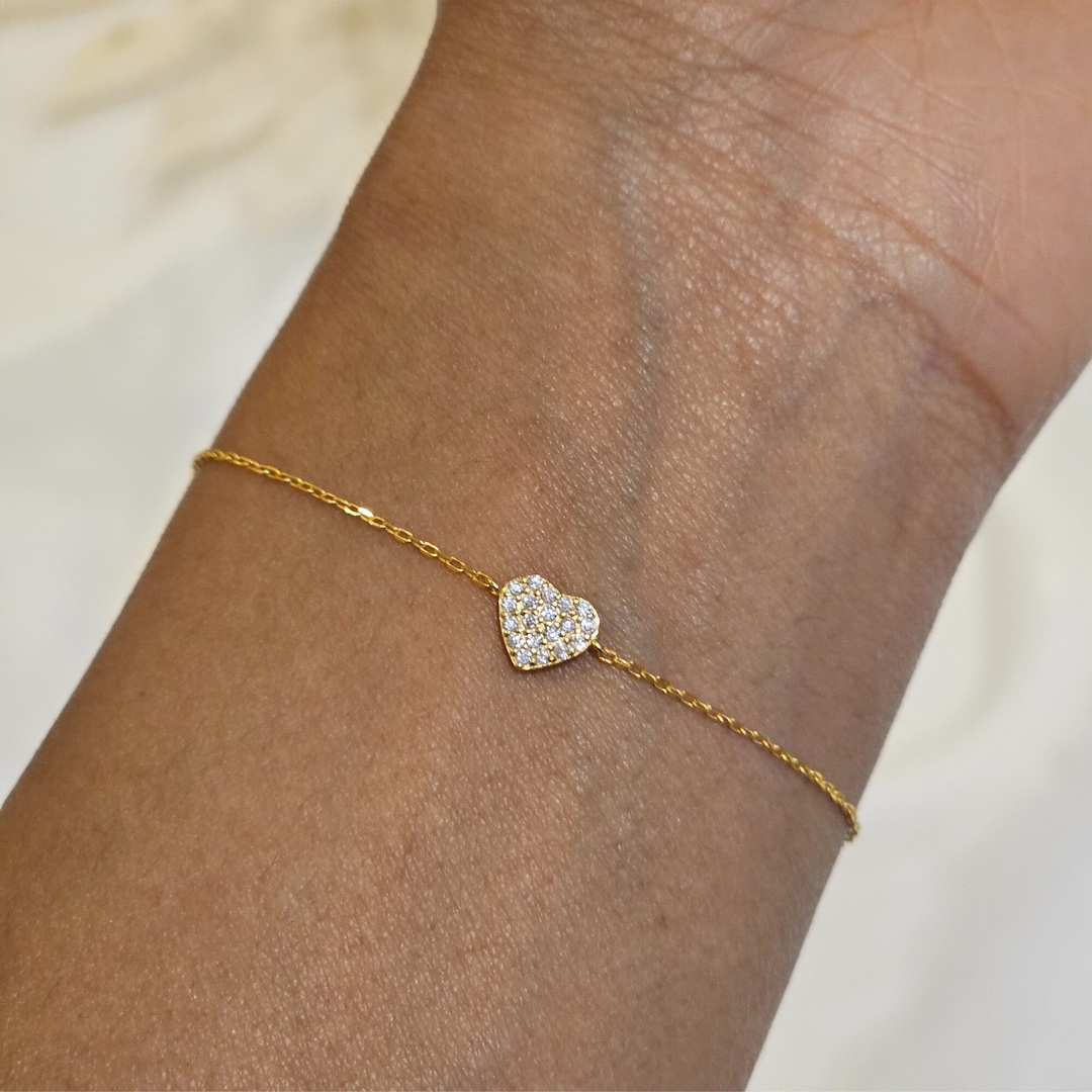 Gold Heart Bracelet Heart Jewellery Dainty Gold Bracelet - Etsy