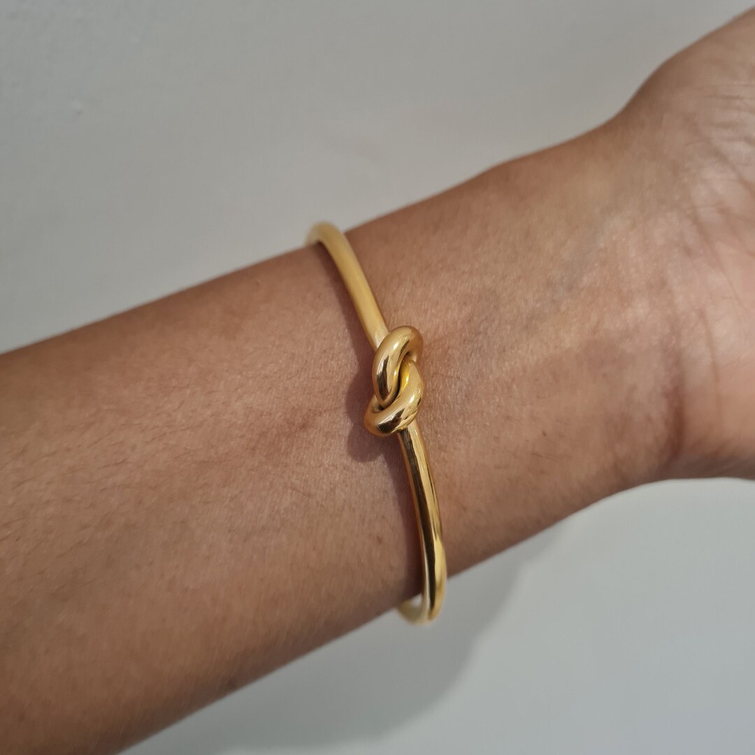 Gold Waterproof Knot Bangle, Gold Cuff Bracelet, 18ct Gold Plated ...