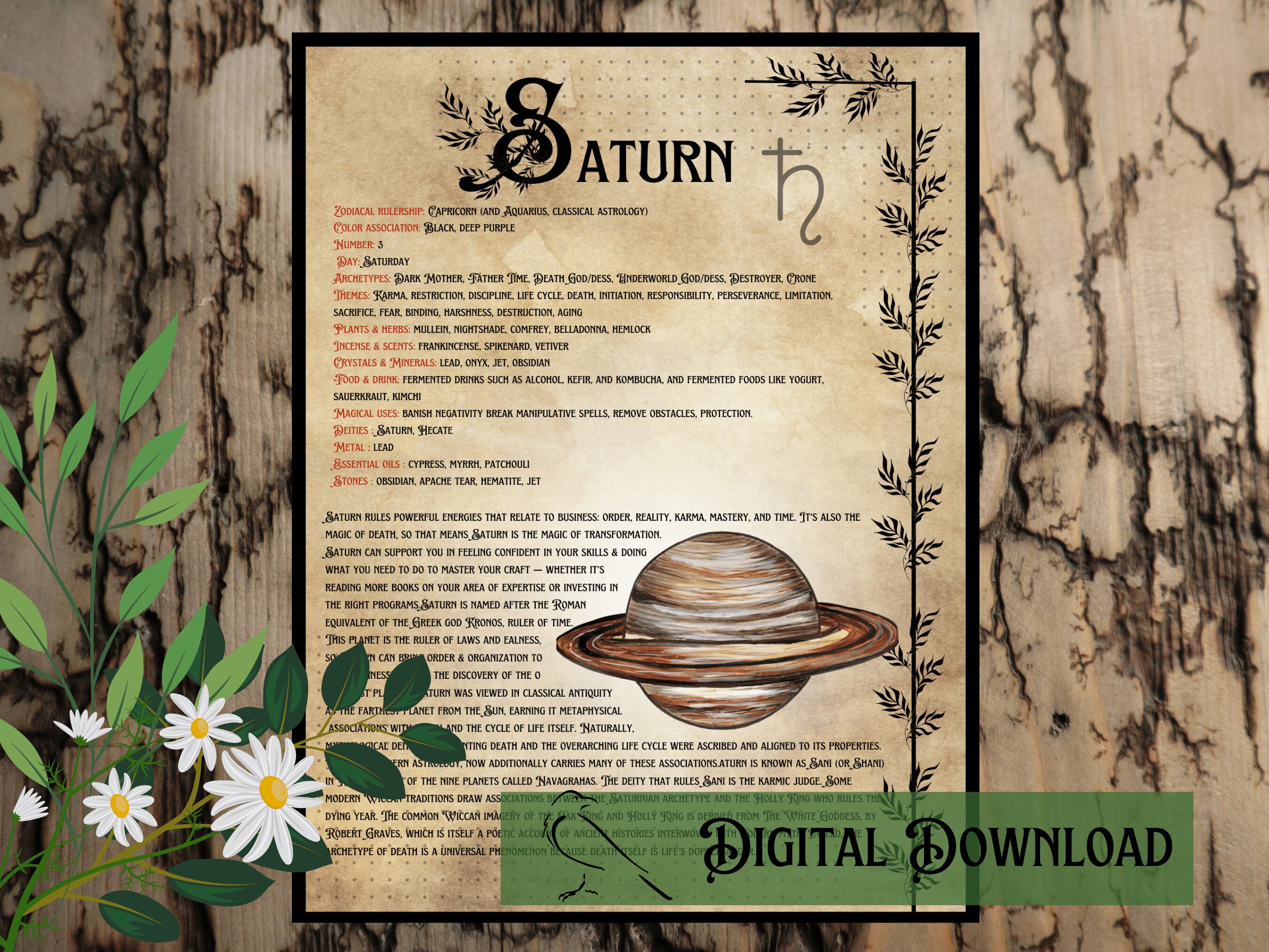 Saturn Planetary Magical Correspondences Cosmic Witch grimoire Page BOS ...