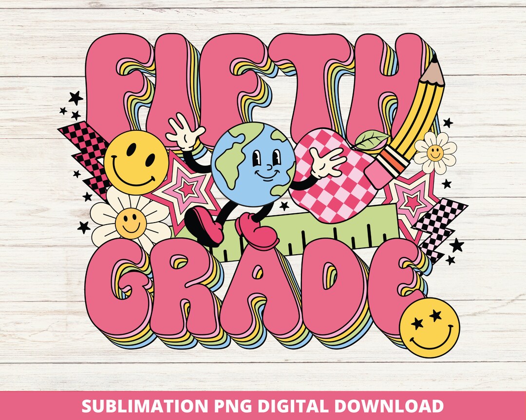 Fifth Grade Back to School PNG, Groovy Retro Teacher Design ...
