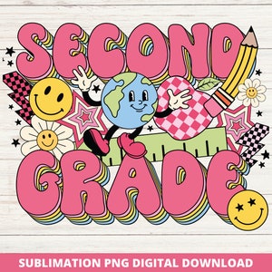 Second Grade Back to School PNG, Groovy Retro Teacher Design ...