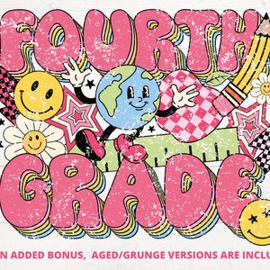 Fourth Grade Back to School PNG, Groovy Retro Teacher Design ...