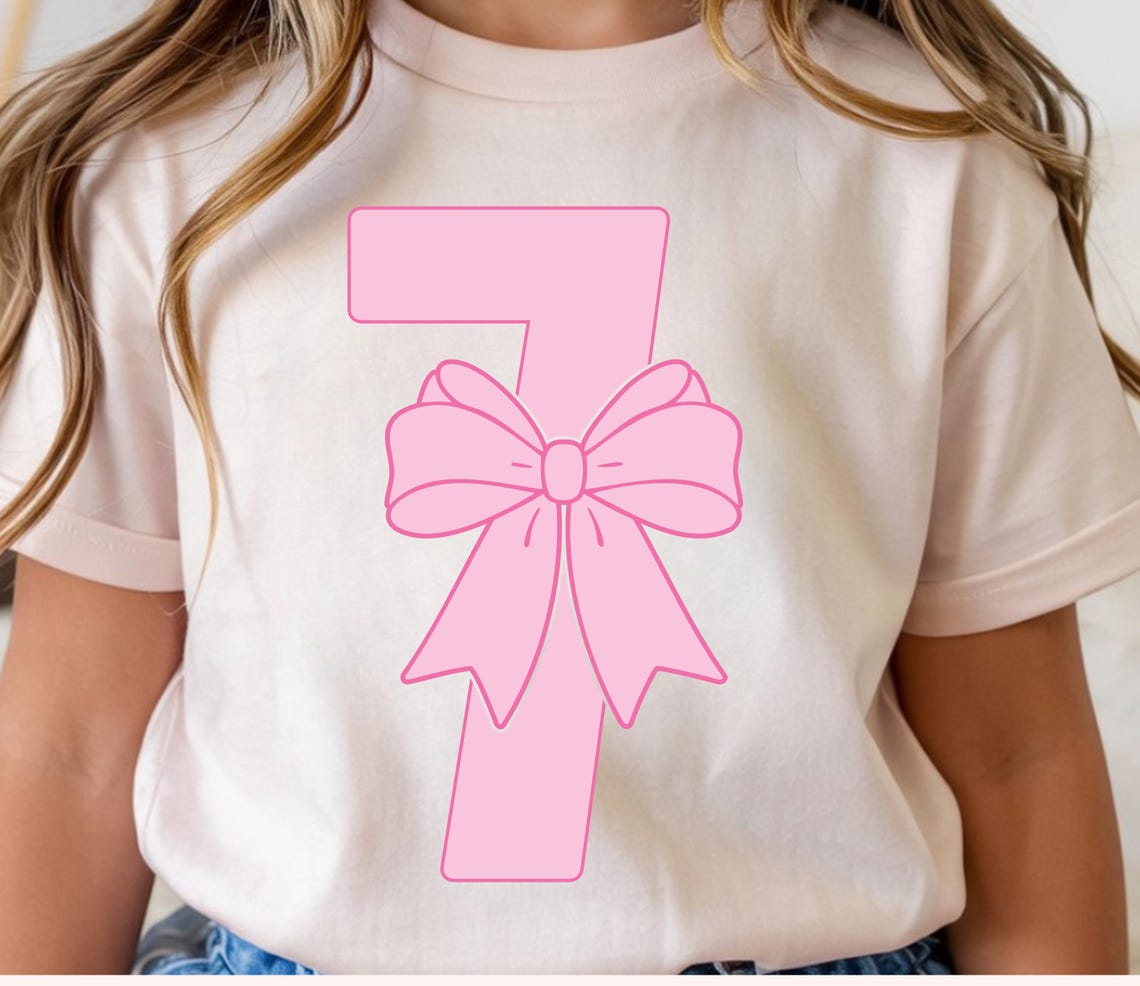 Coquette 7th Birthday Shirt Design, Pink Bow Number PNG SVG (digital ...