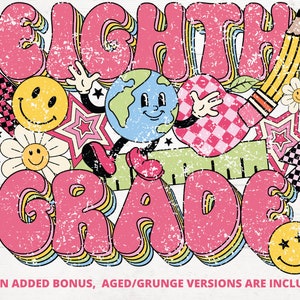 Groovy Retro Teacher Design, 8th Grade Back to School PNG, Sublimation ...