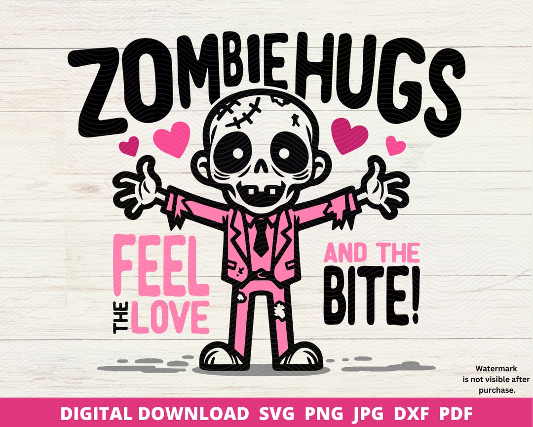 Valentine Zombie Hugs SVG, Funny Kids Shirt Clipart (digital Download ...