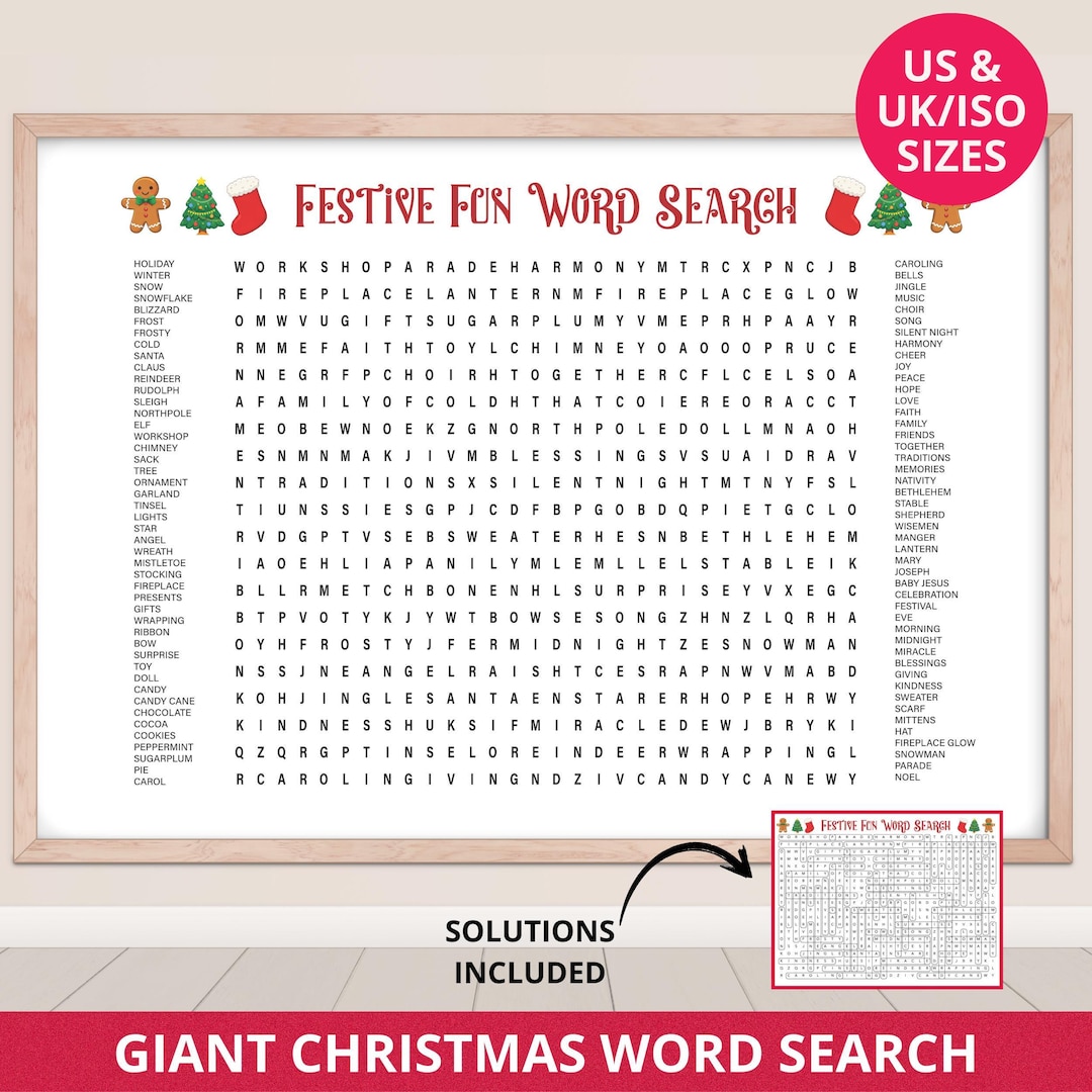 Christmas Word Search, Giant Fun Activity, Words Game for Kids, Office ...