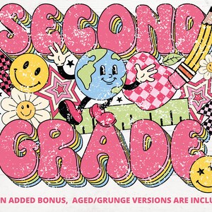 Second Grade Back to School PNG, Groovy Retro Teacher Design ...