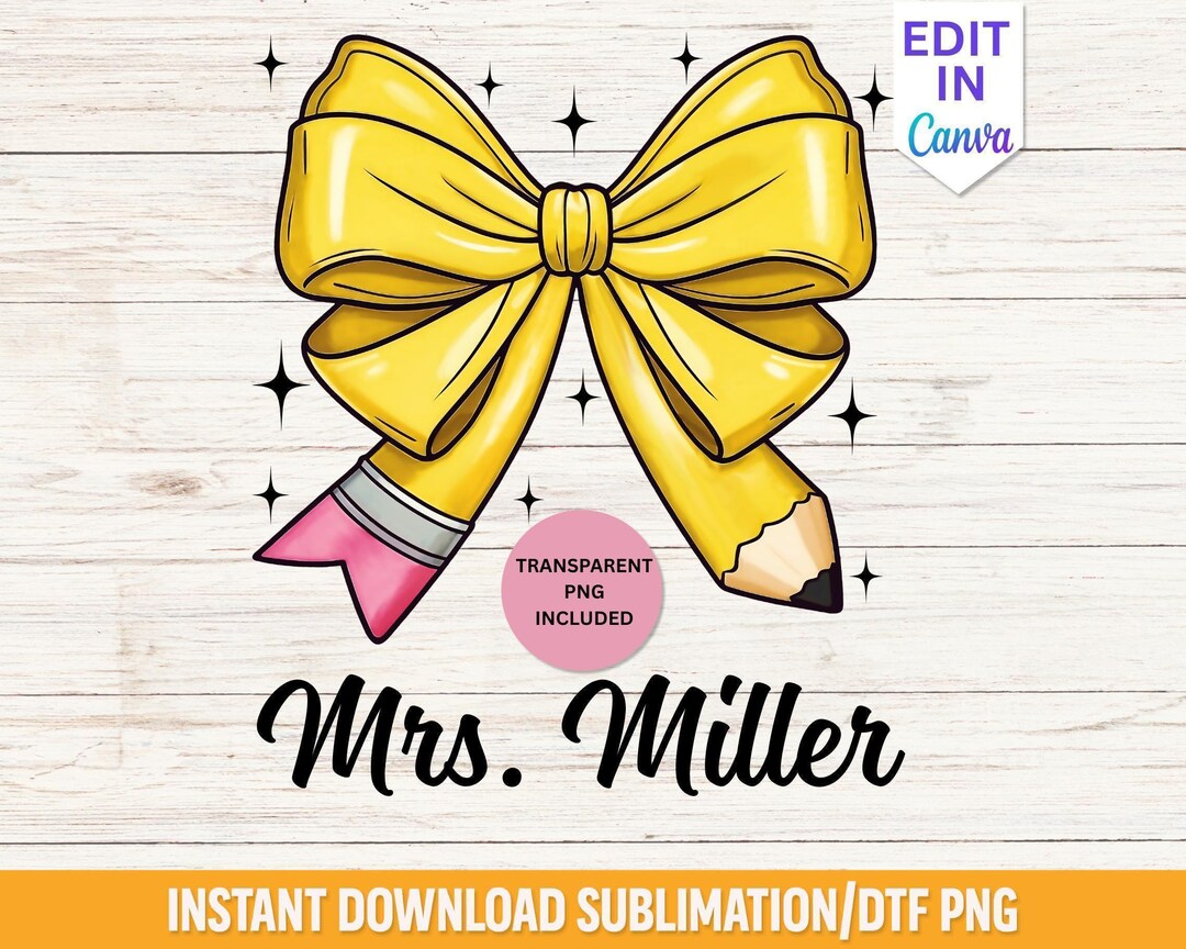 Custom Teacher Pencil Bow Png, Back to School Sublimation DTF Design - Etsy