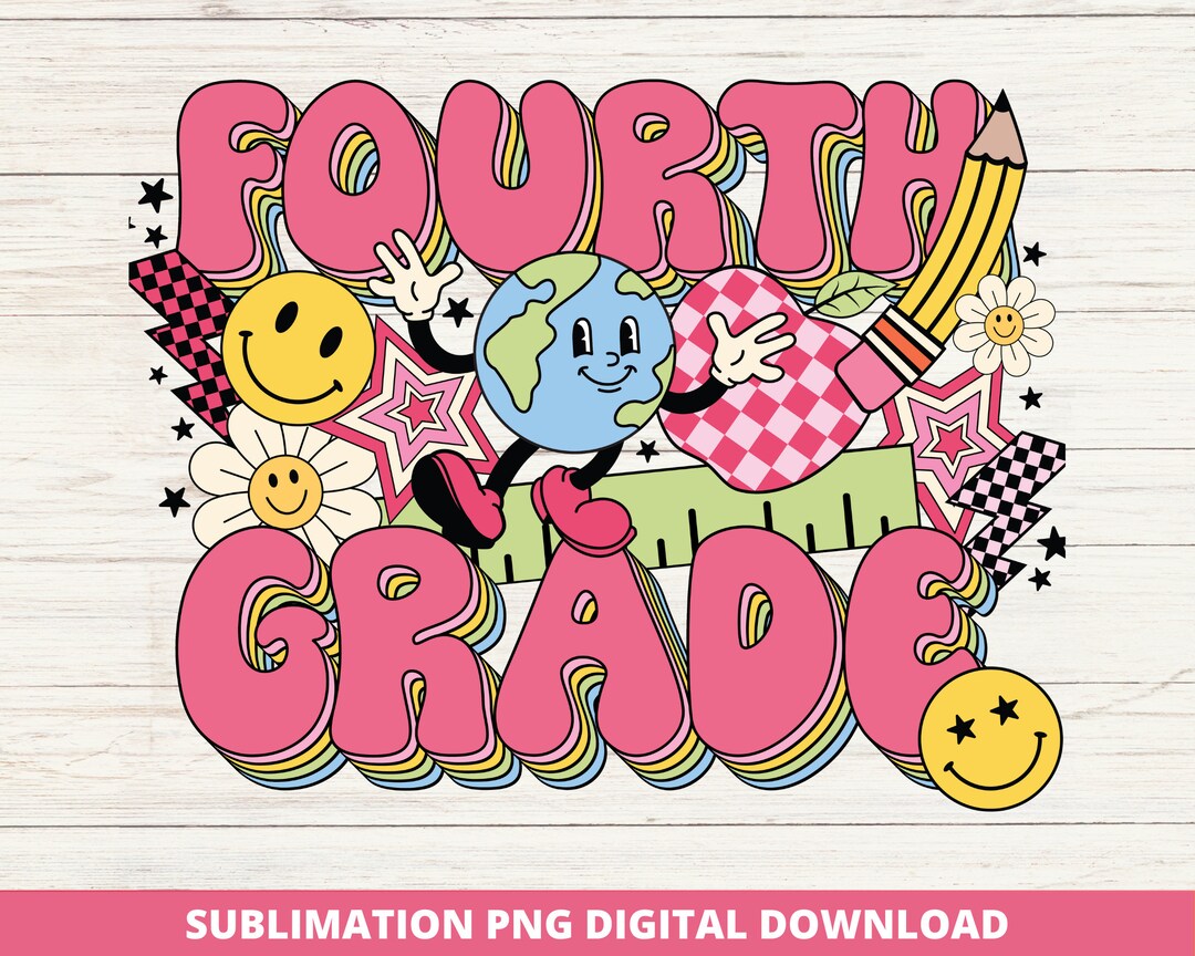 Fourth Grade Back to School PNG, Groovy Retro Teacher Design ...