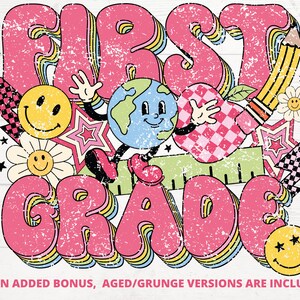1st Grade Back to School PNG, Groovy Retro Teacher Design, Sublimation ...