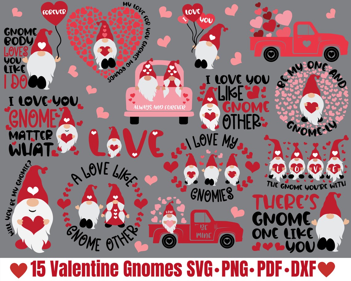 Valentine Gnomes SVG Gnome SVG Bundle Valentines Day SVG | Etsy