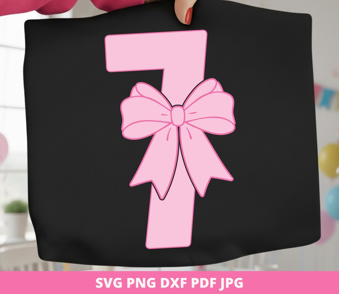 Coquette 7th Birthday Shirt Design, Pink Bow Number PNG SVG (digital ...
