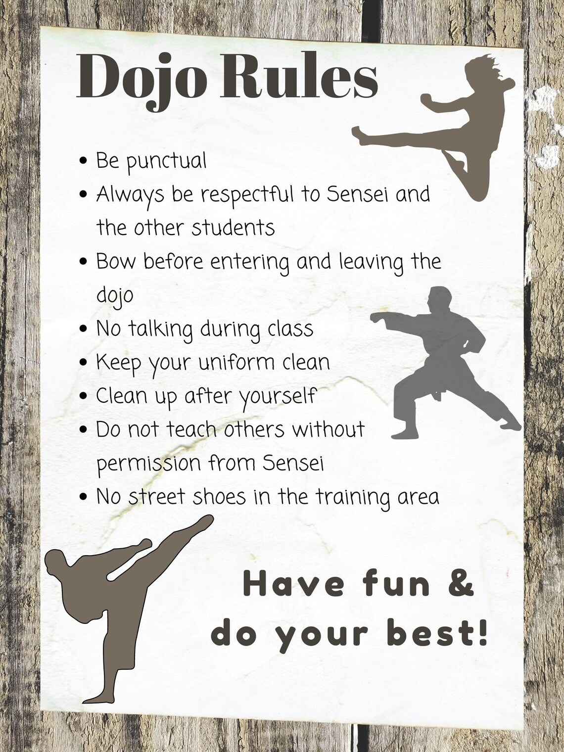 Dojo Rules Printable Karate Digital Poster for Martial Arts Schools ...