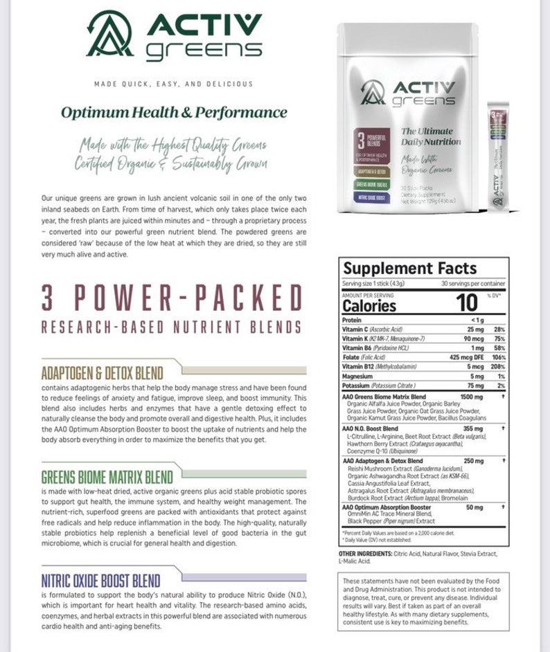 Activ Greens ‘a-one’ Daily Nutrition. - Etsy