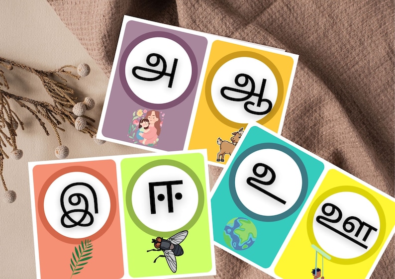 Tamil Alphabets Flash Card Digital Print, Tamil Alphabets, Tamil ...