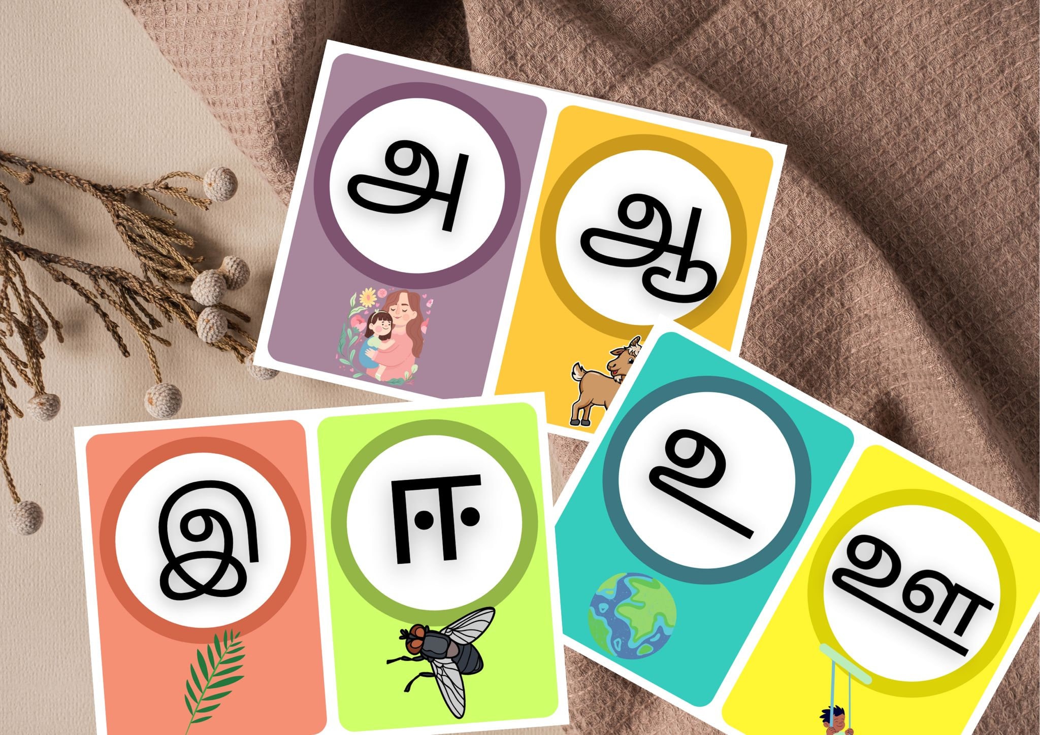 Tamil Alphabets Flash Card Digital Print, Tamil Alphabets, Tamil ...