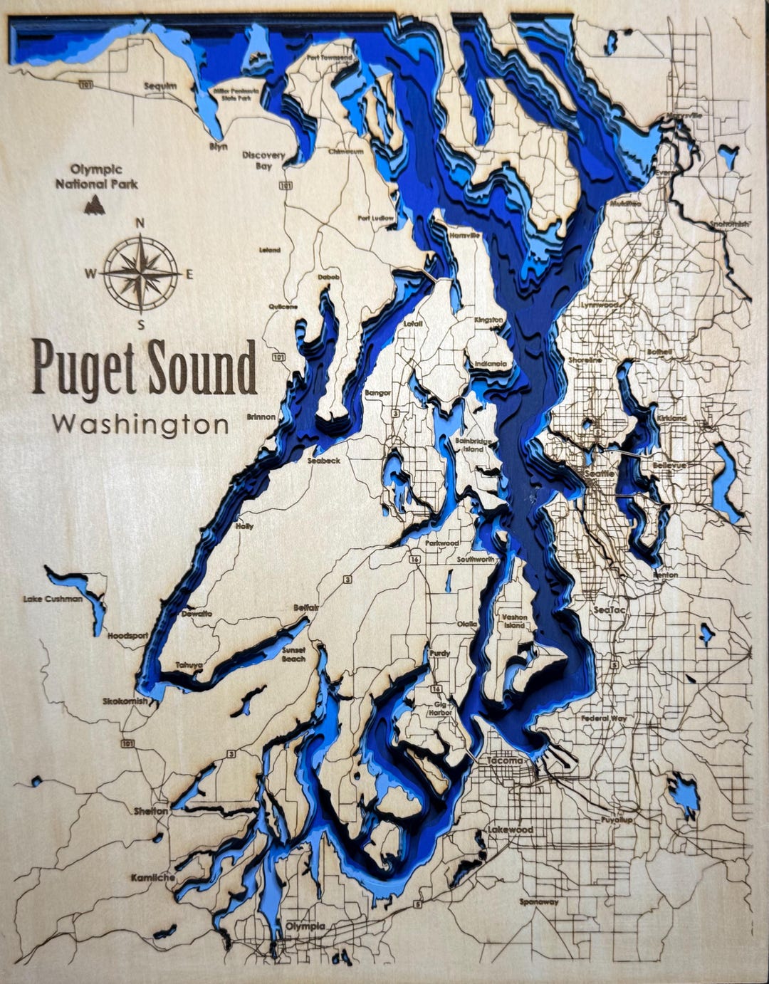 3D Bathymetric Map of the Puget Sound - Etsy UK
