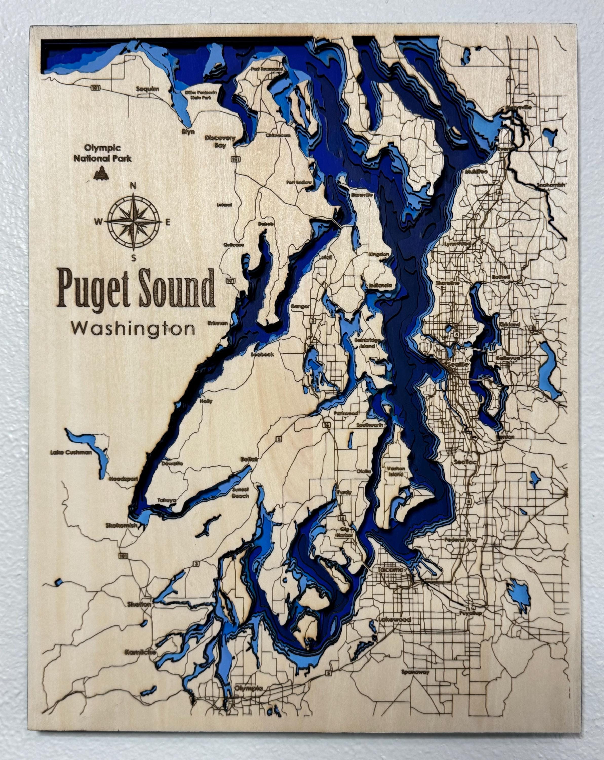 3d Bathymetric Map Of The Puget Sound Etsy