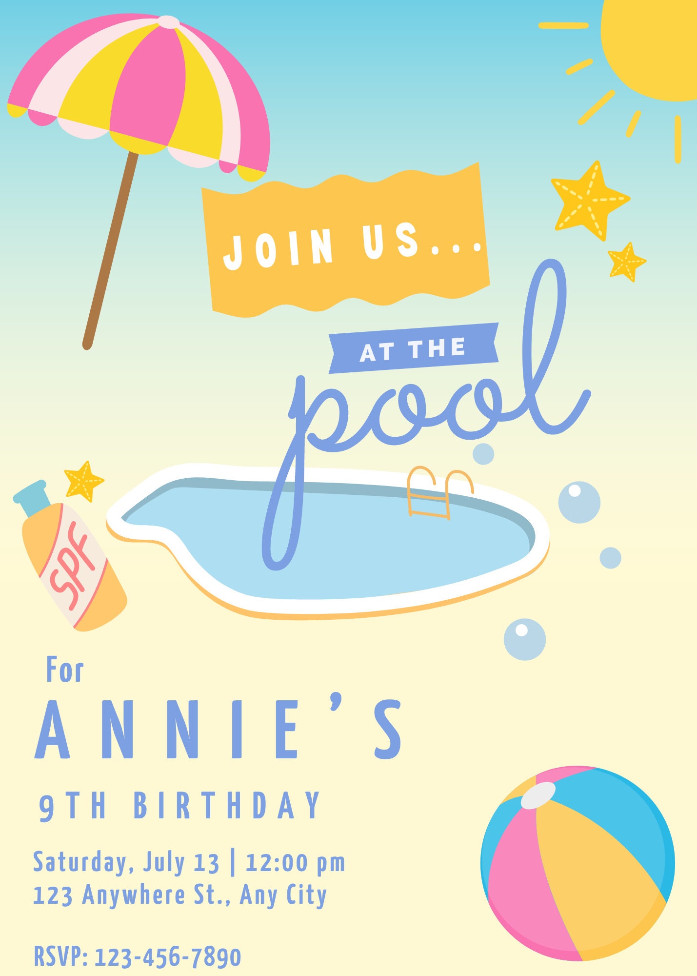 Pool Party Invitation - Kids Pool Themed Birthday Party Invitation - Etsy