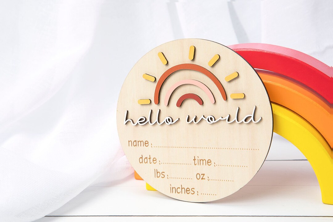 Hello World Newborn Baby Announcement Name Sign | Sunshine Rainbow Name ...