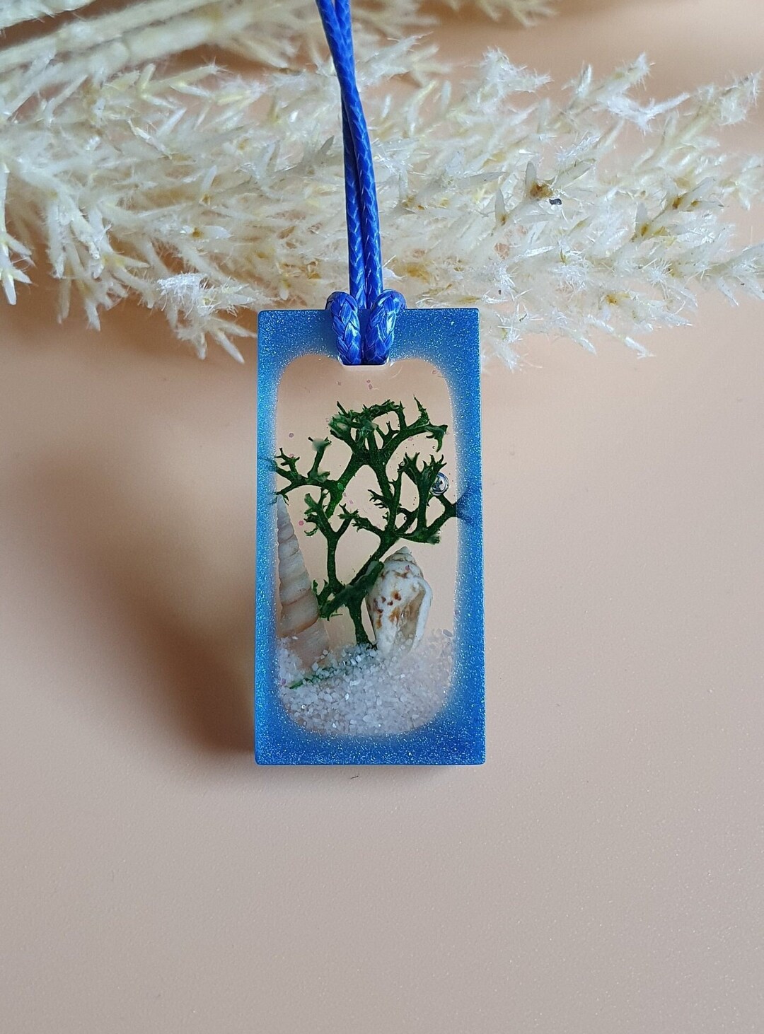 Real Snail Shell Necklace, Epoxy Resin Jewelry, Rectangle Sea Terrarium ...