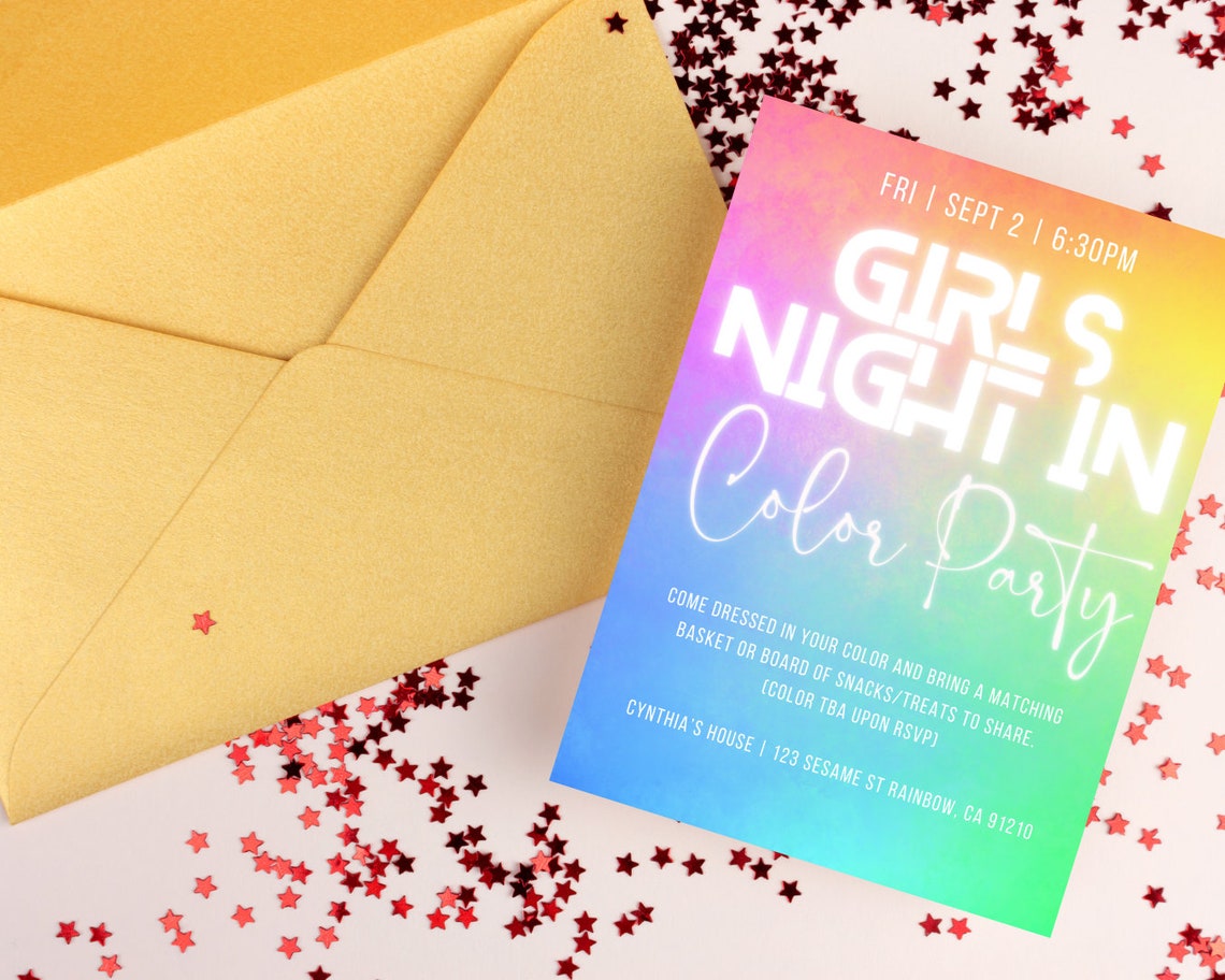 Editable Girls Night in Color Party Invitation Template (digital ...