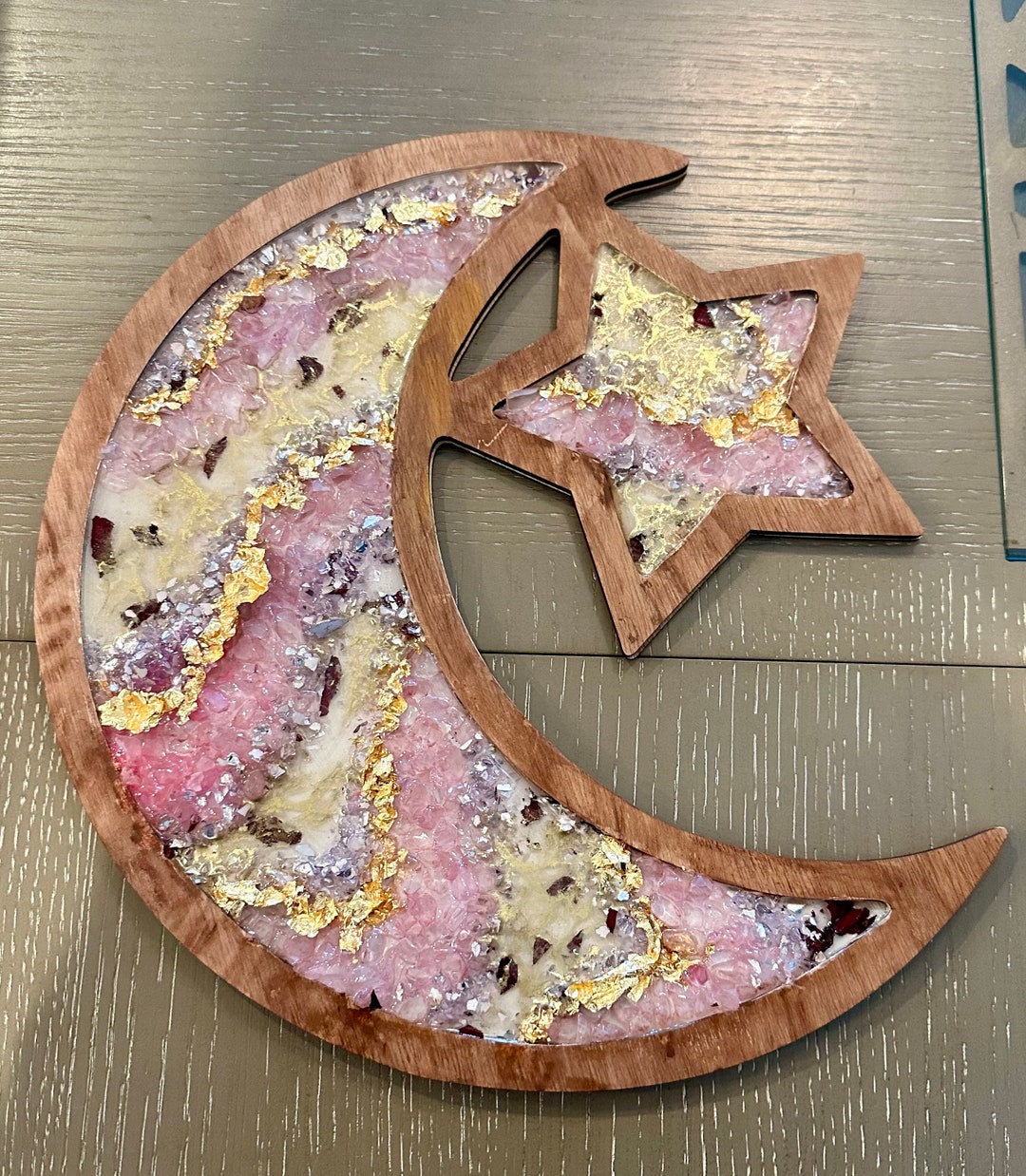Handmade Resin Real Wood Moon and Star Tray for Any Occasion- Ramadan ...