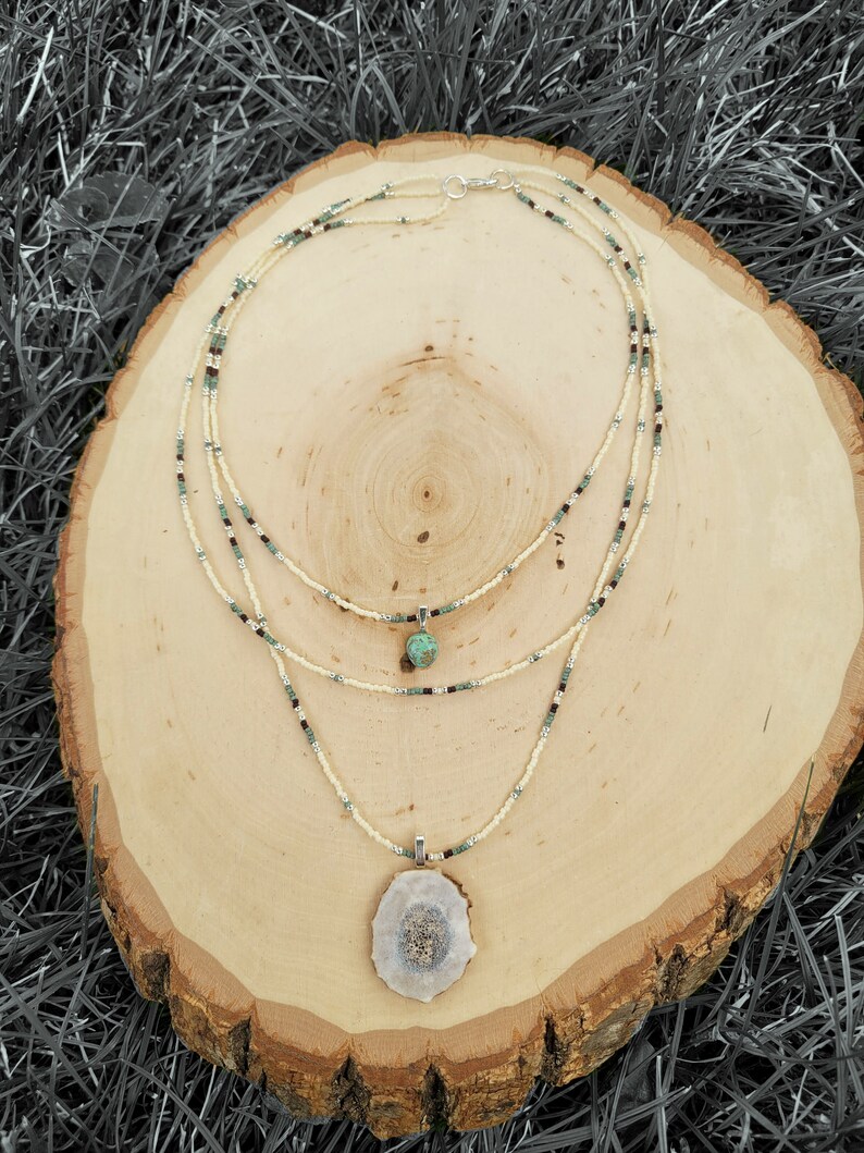 3 Layered Beaded Elk Antler Necklace - Etsy