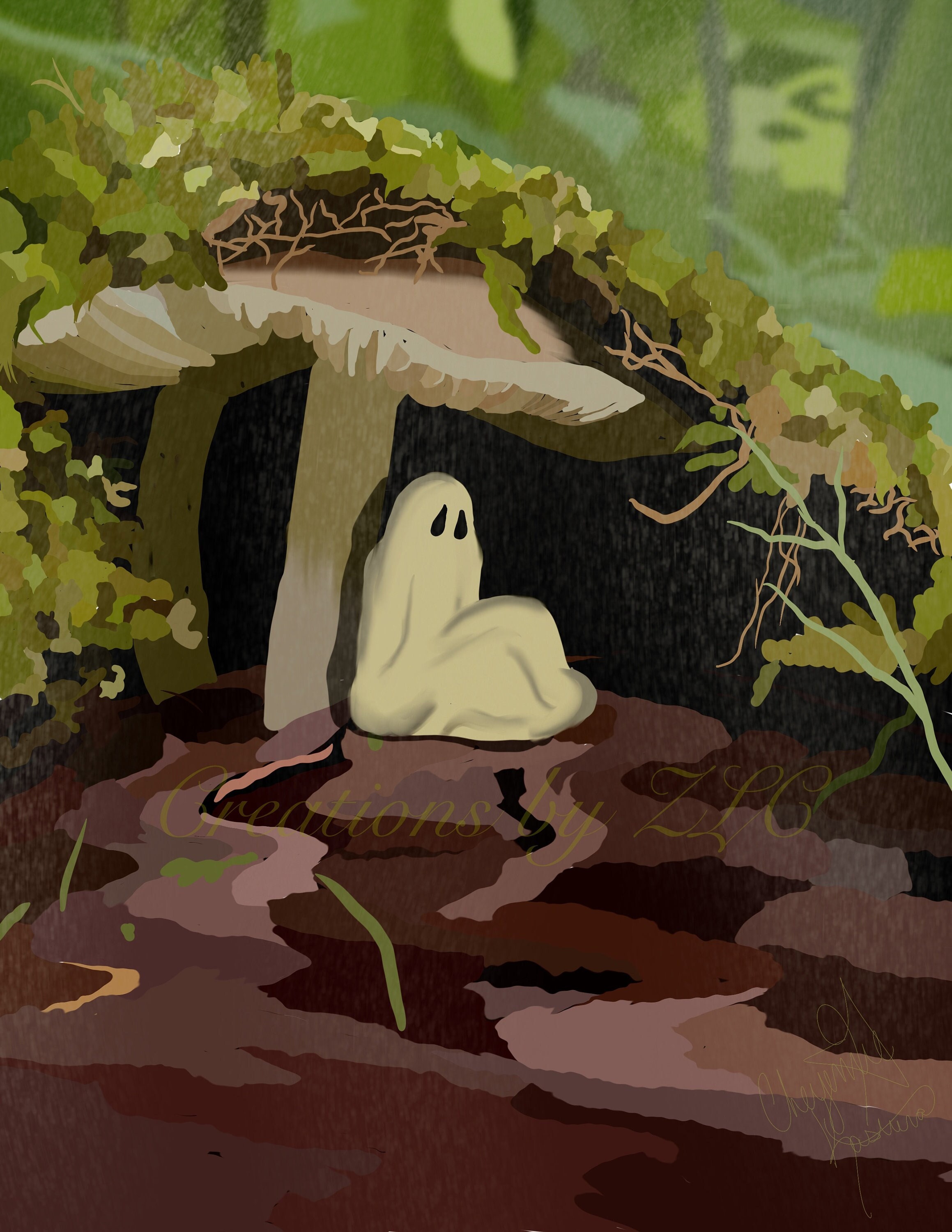 8.5x11 Digital Ghost Art Print Mushroom Spooky Halloween - Etsy