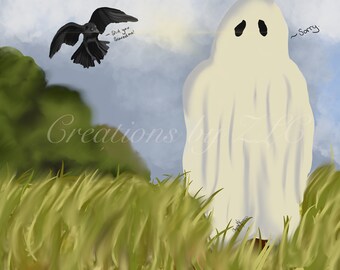 8.5x11 Digital Ghost Art Print Mushroom Spooky Halloween - Etsy