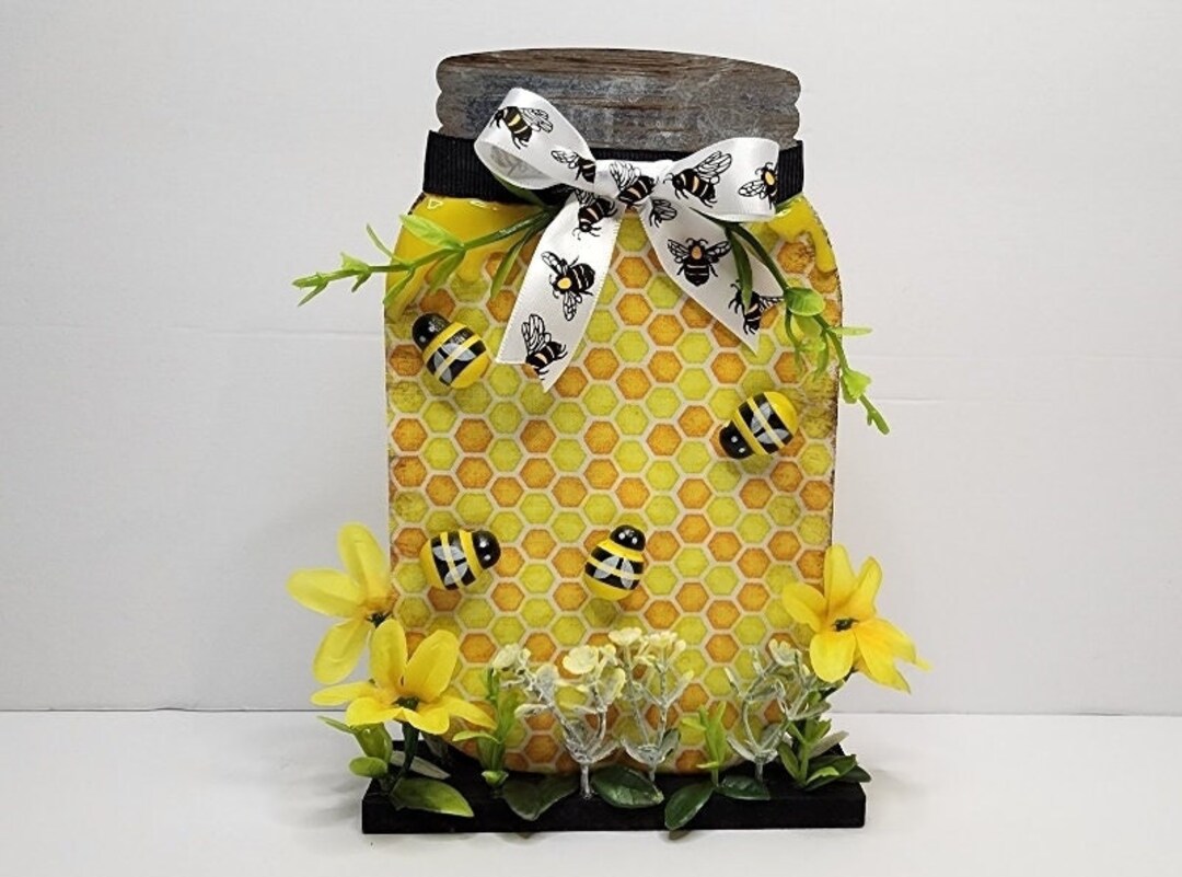 Bee Themed Galvanized Metal Jar With Bees - Etsy
