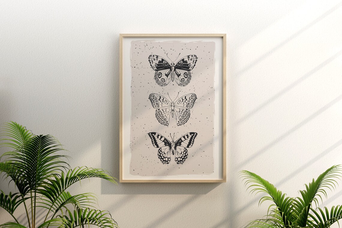 Neutral Butterfly Print, Boho Butterflies, Neutral Wall Art, Digital ...