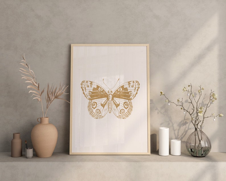 Butterfly Art Print, Boho Wall Art, Neutral Butterfly Art, Digital ...
