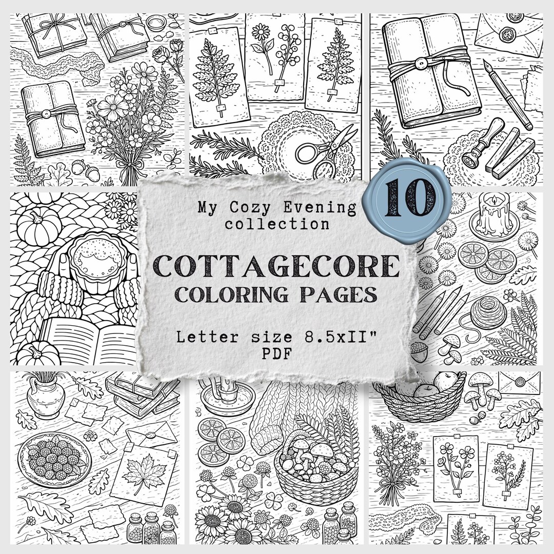 Cottagecore Adult Coloring Pages - Printable, Botanical, Vintage - Set ...