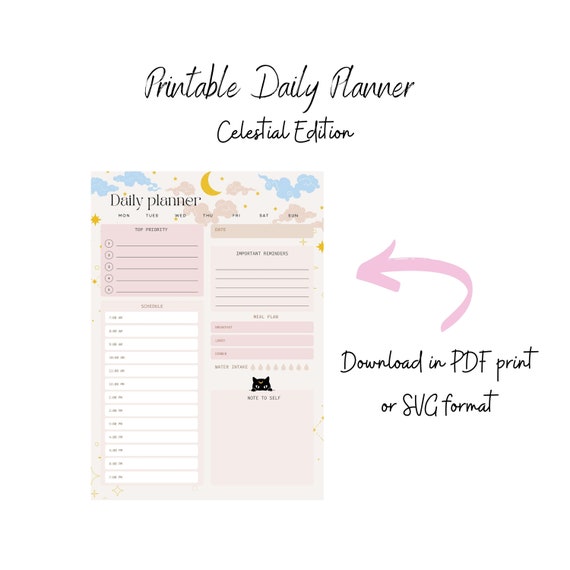 Cute Celestial Daily Planner Printable Stationery Instant - Etsy