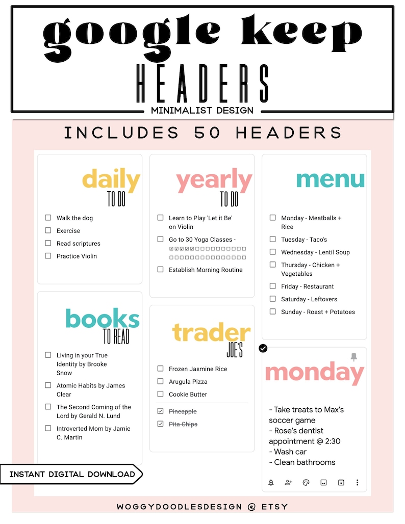Google Keep Headers Minimalist Design LDS Productivity Organization ...