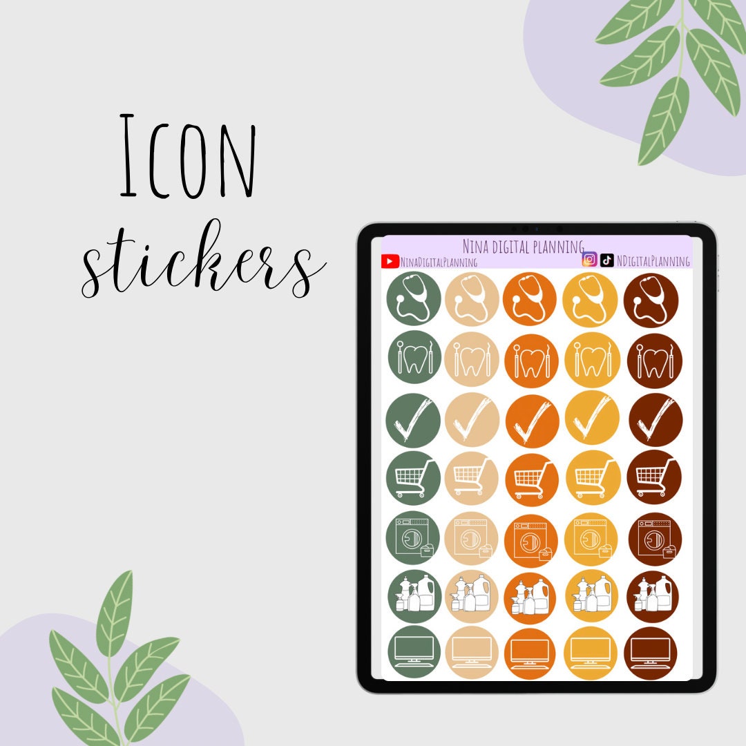 Icon Stickers for Planner, Png and Goodnotes Stickers for Productivity ...