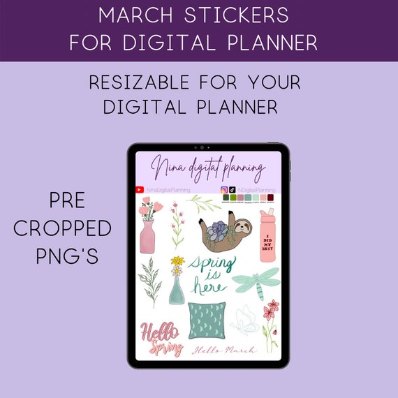 Goodnotes Stickers Png Stickers for Digital Planner March | Etsy
