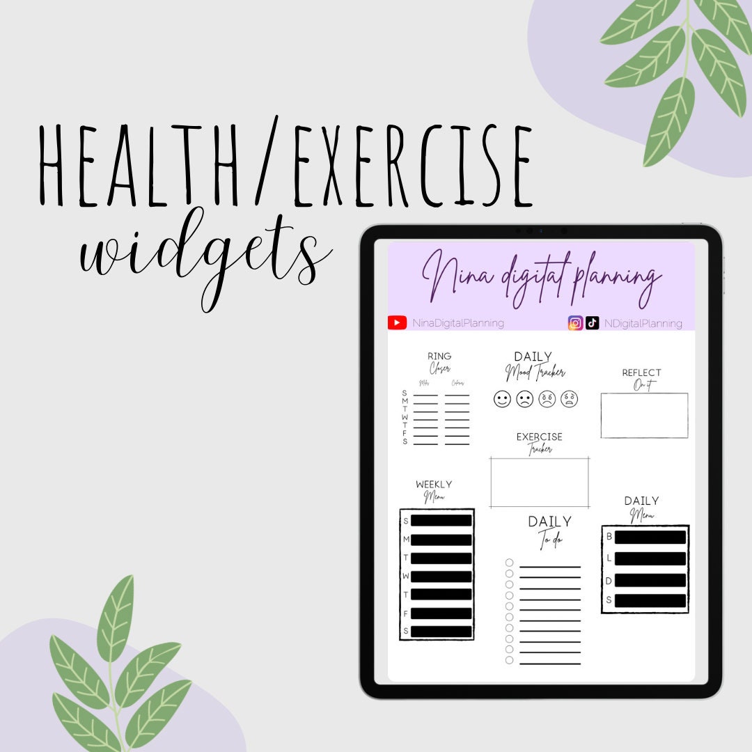 Health and Exercise Widgets for Digital Planner, Goodnotes File, Pngs ...