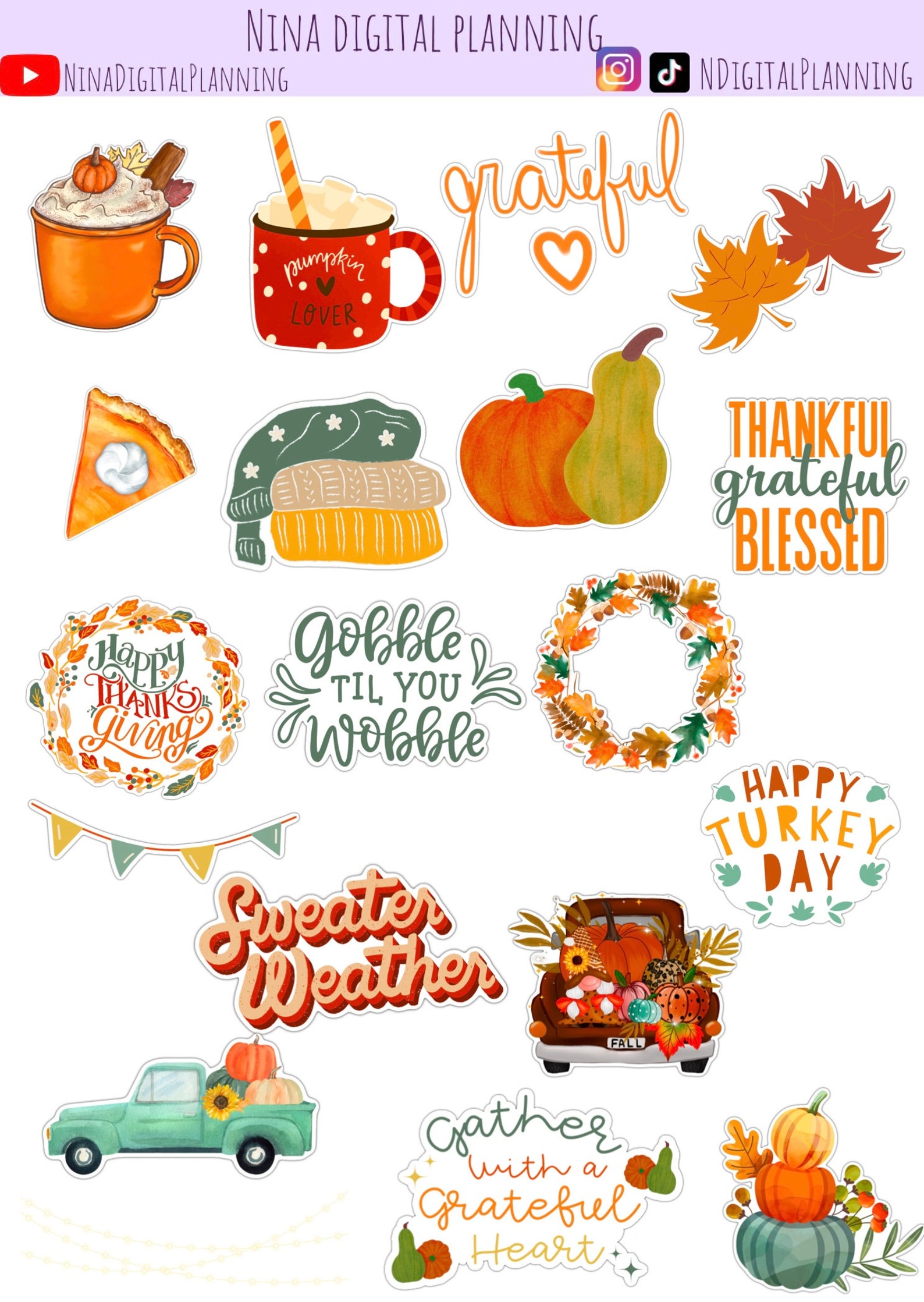Thanksgiving Inspired November Stickers Goodnotes and Png. - Etsy