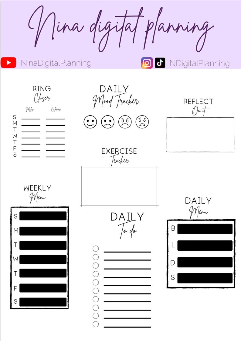 Health and Exercise Widgets for Digital Planner, Goodnotes File, Pngs ...
