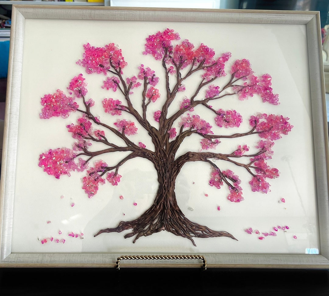 Cherry Blossom Tree Art, Crushed Glass Art, Pink Cherry Blossom Art ...