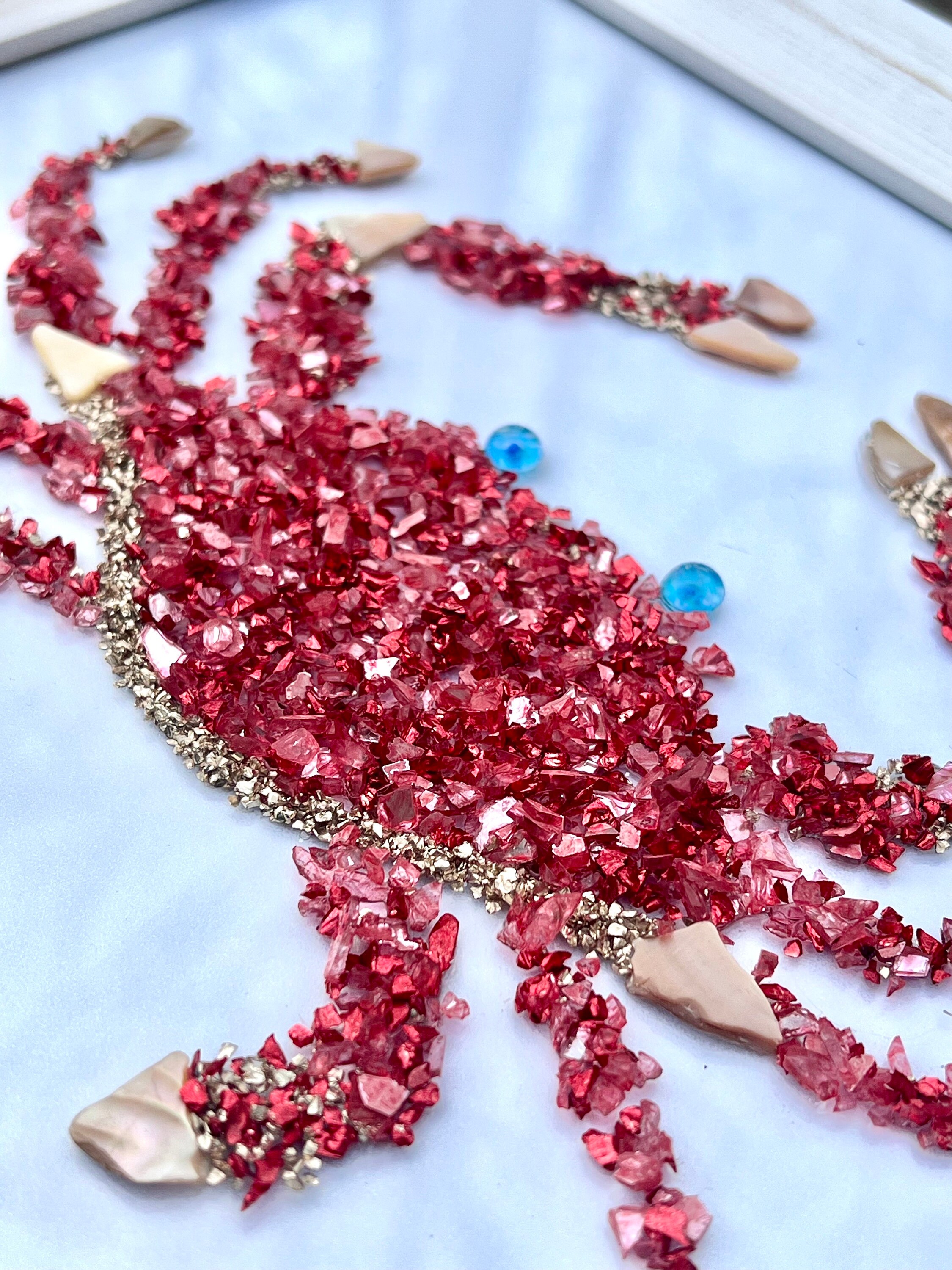 Maryland Red Crab Framed Art, Glitter Glass Art, Sea Glass Art, Beach Glass Art, Epoxy Art ...