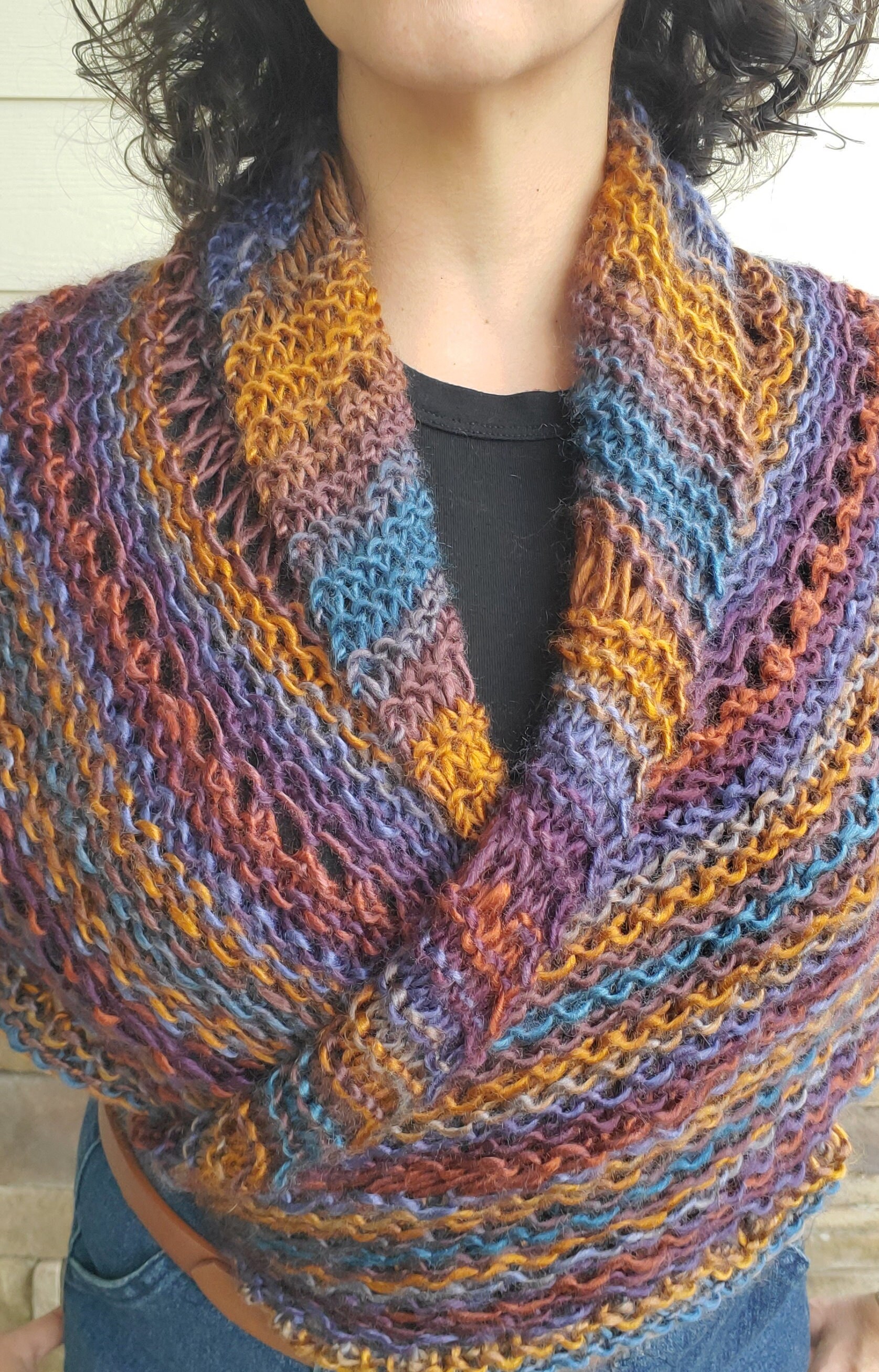 Knit Wrap Shawl, Half Circle Shawl, Rainbow Shawl, Hippie Wrap Shawl ...