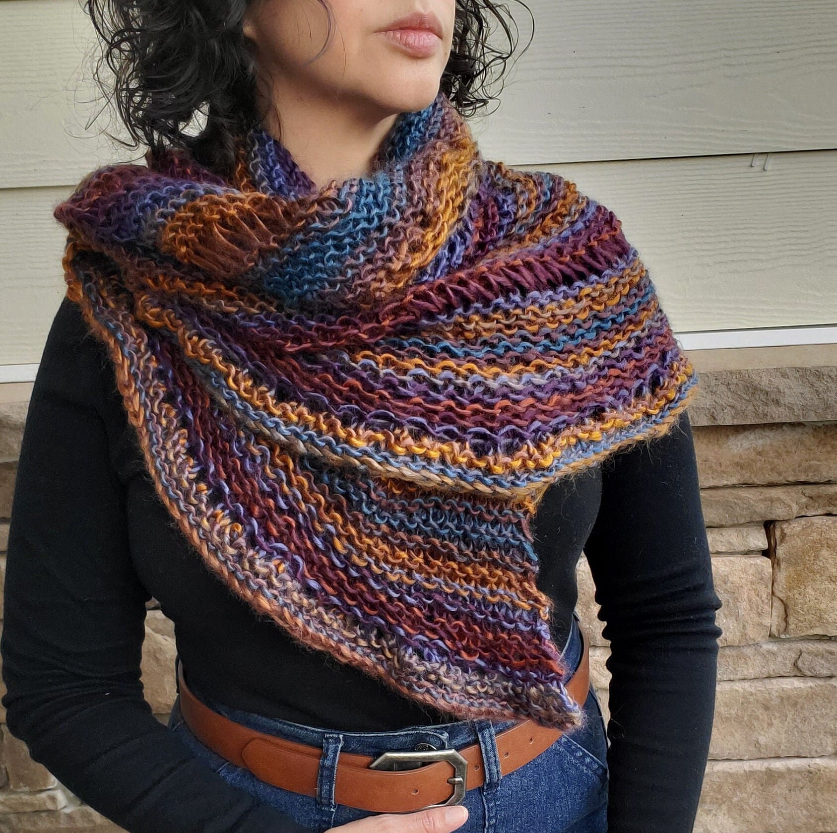 Knit Wrap Shawl, Half Circle Shawl, Rainbow Shawl, Hippie Wrap Shawl ...