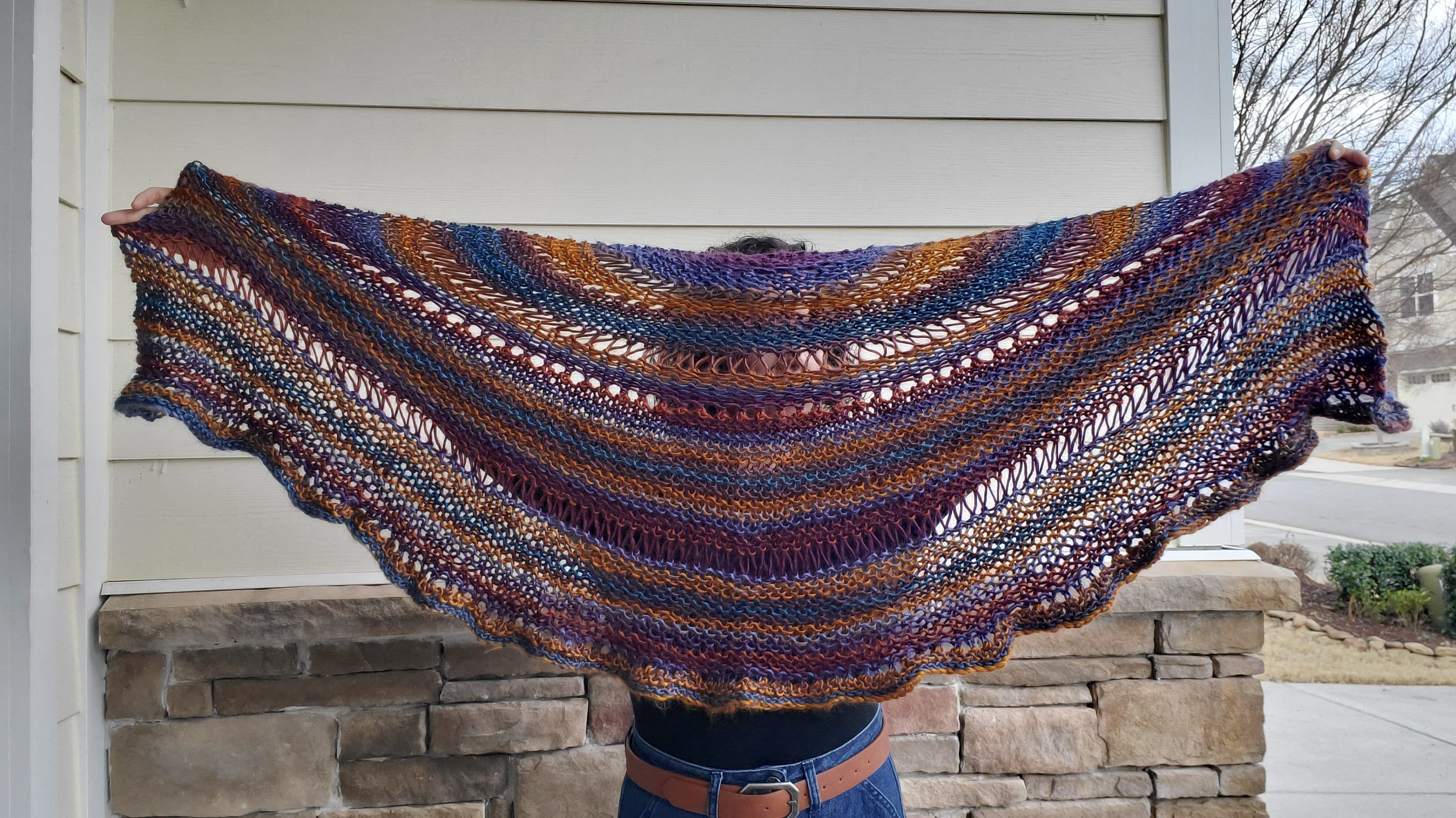 Knit Wrap Shawl, Half Circle Shawl, Rainbow Shawl, Hippie Wrap Shawl ...