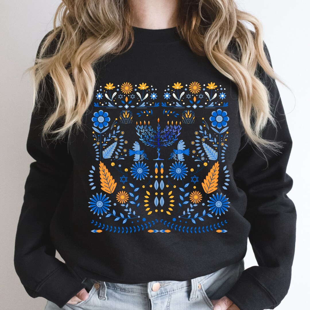 Hanukkah Sweatshirt, Botanical Sweater, Menorah Crewneck, Hanukkah Gift ...