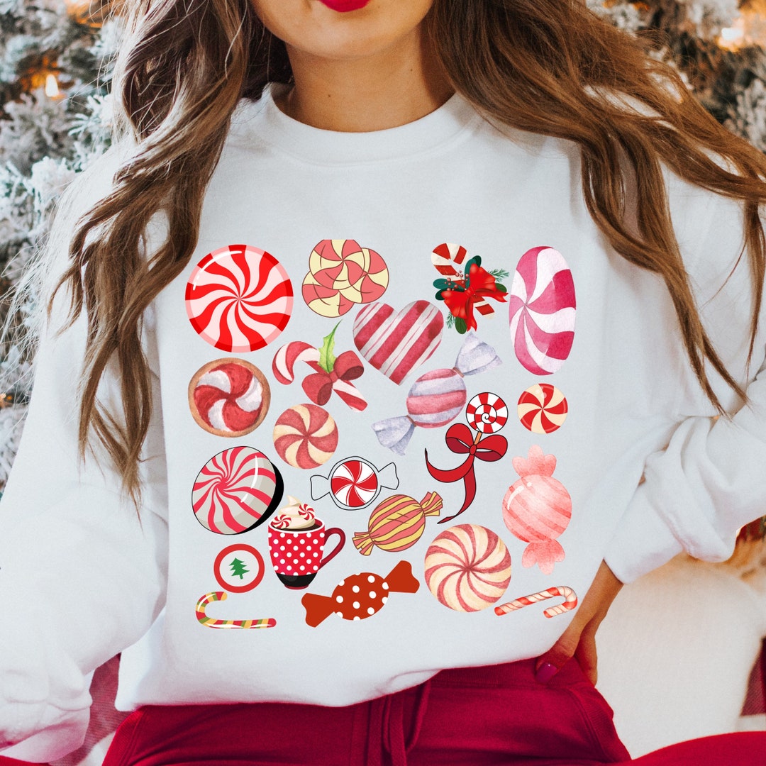 Retro Candy Cane Sweatshirt, Christmas Candy Sweater, Vintage ...