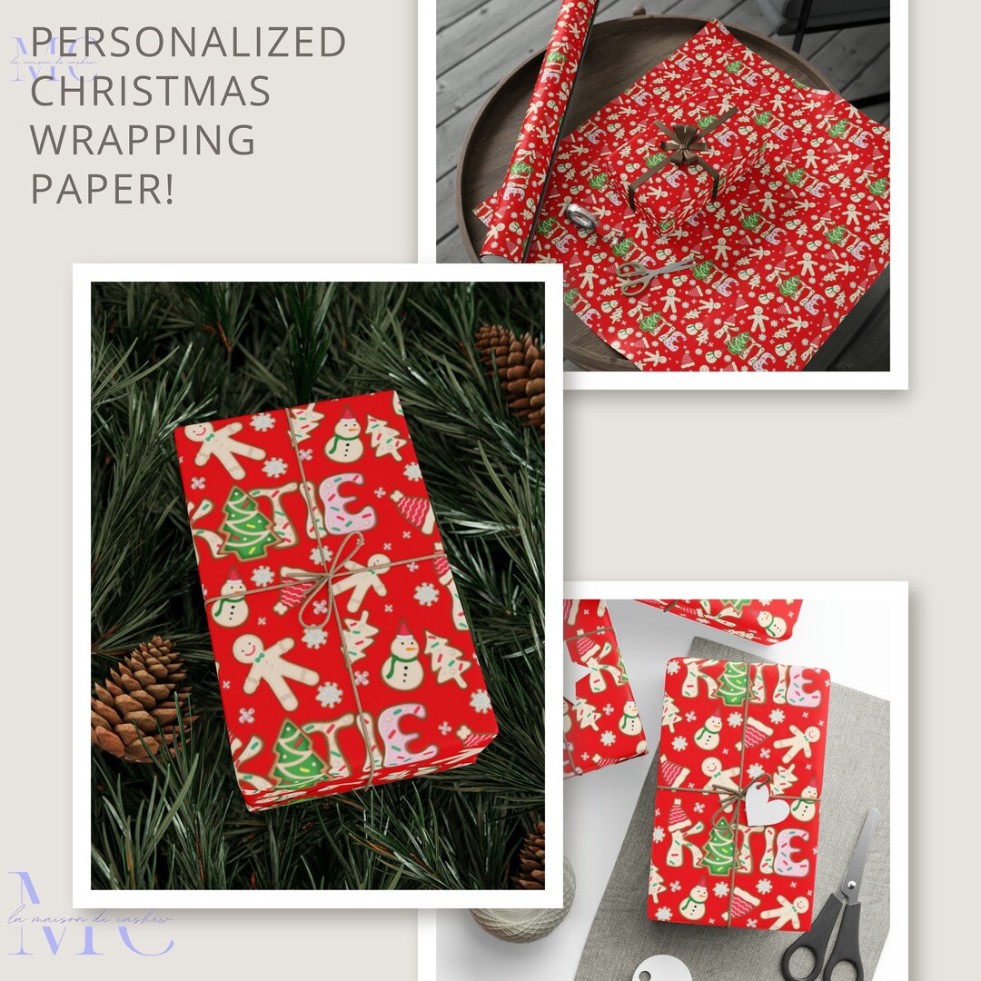 Christmas Gingerbread Cookies Gift Wrap, Personalized Holiday Wrapping ...